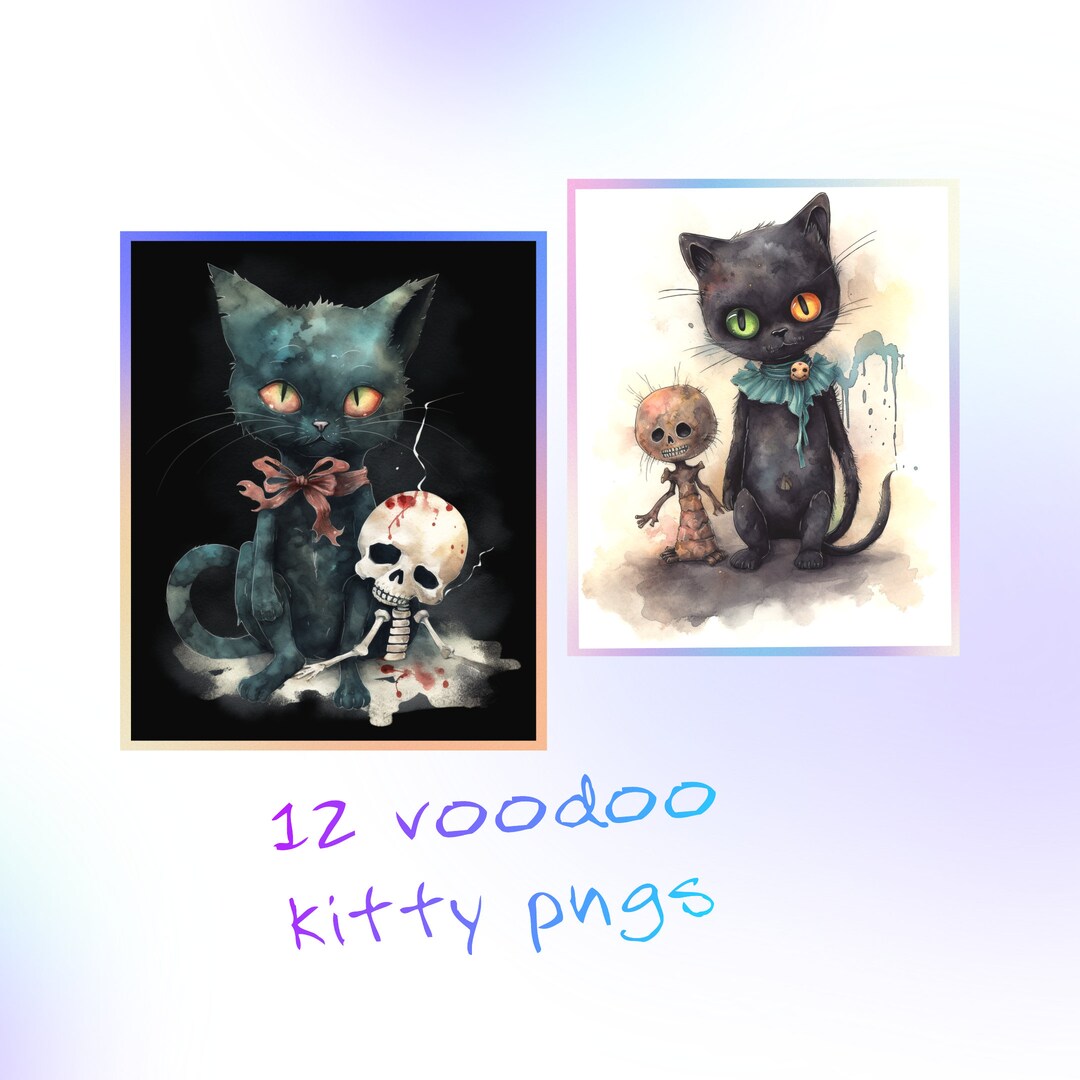Watercolor Style Voodoo Kitty Black Cat Kittens Creepy Voodoo Doll New ...