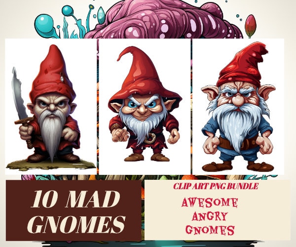 Angry Gnomes Clipart 10 Creepy Killer Gnomes Pmg Files Yard Gnome From Hell Download - Etsy