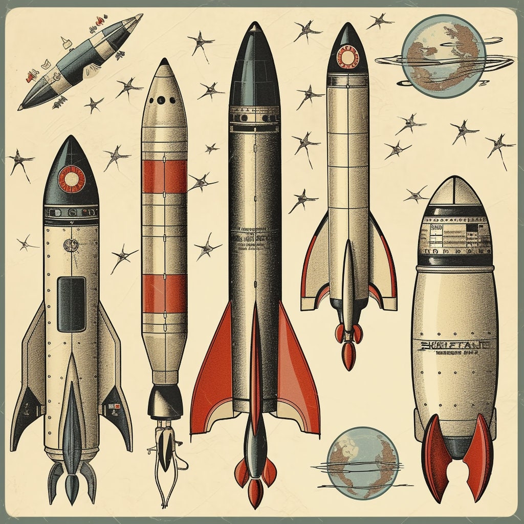 1950s Sci Fi PNG Bundle Robots Rayguys Ufos Rockets Vintage Retro ...