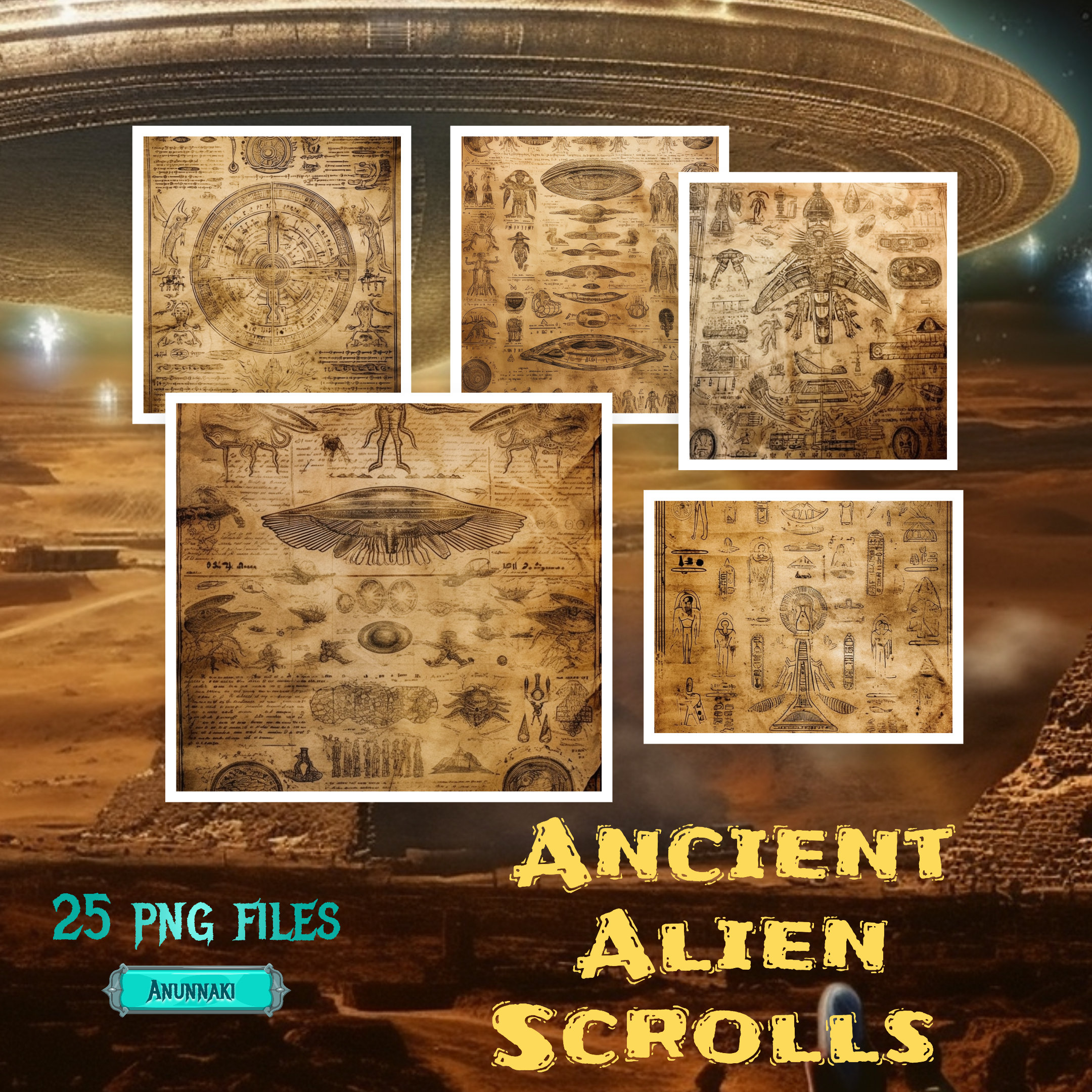 Ancient Aliens Style Scroll Old Paper Background Ufo Design Anunnak Png ...