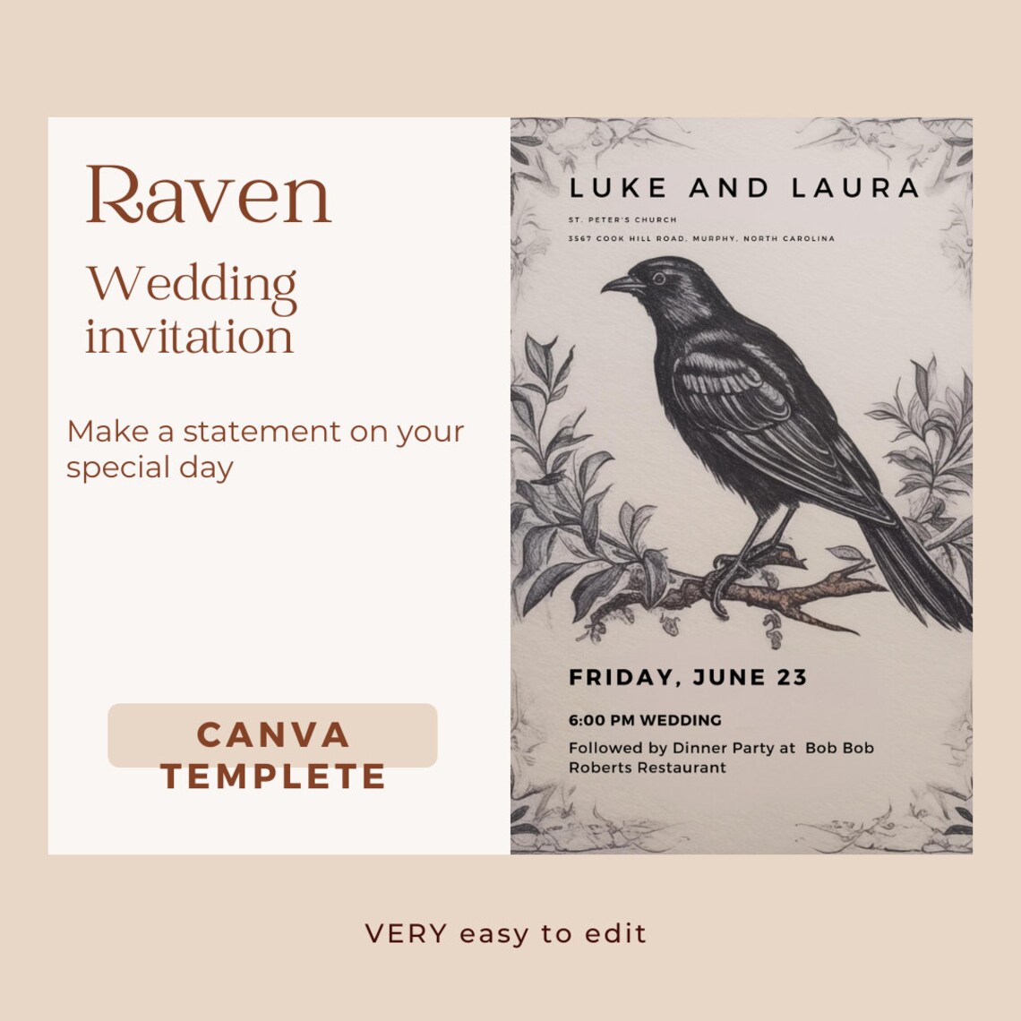 Raven Wedding Invitation Canva Template Viking Wedding Pagan Wedding ...