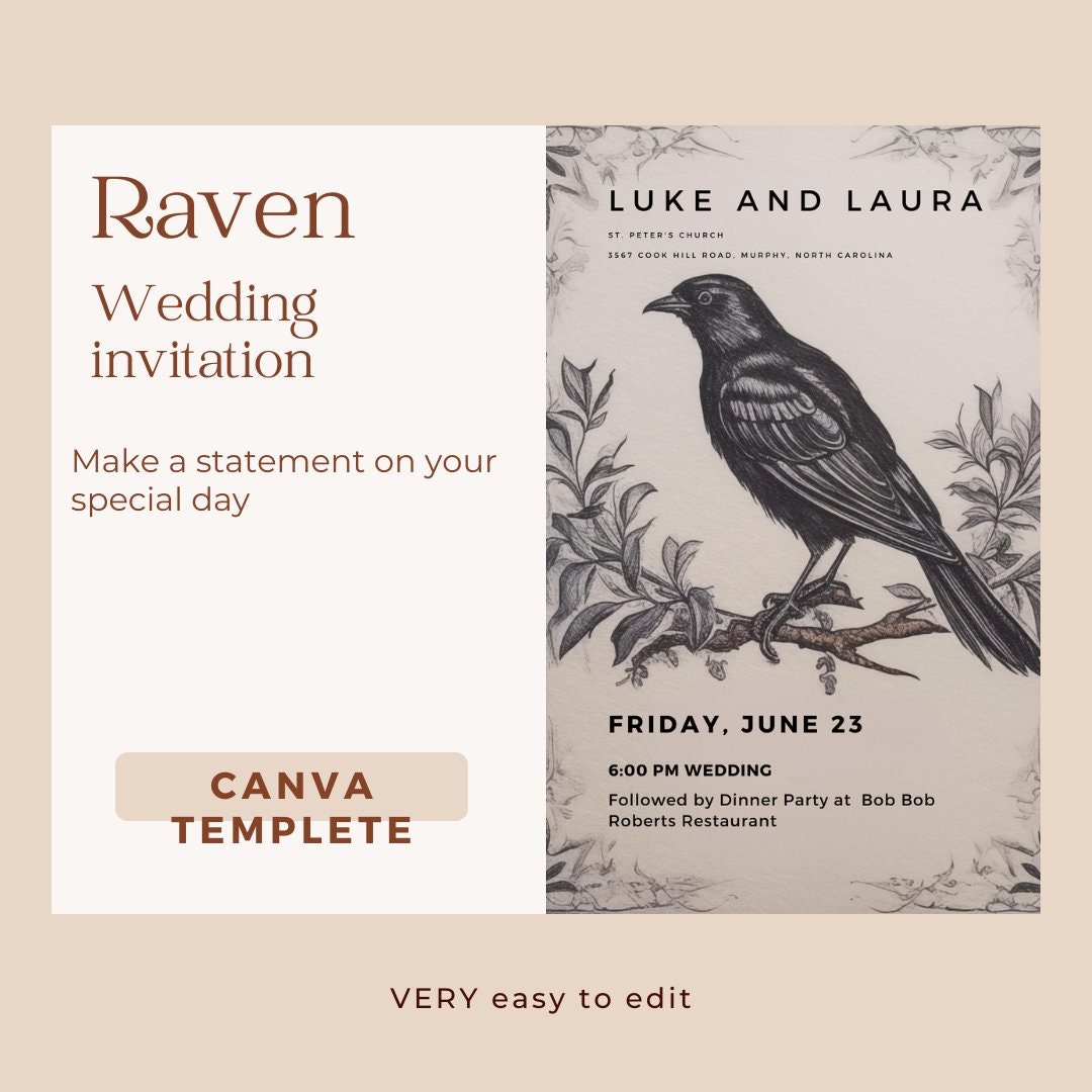 Raven Wedding Invitation Canva Template Viking Wedding Pagan Wedding ...
