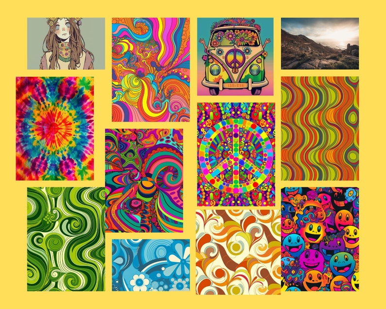 Retro Groovy 70s Digital Paper 75 PNG Files Hippie Scrapbook 1960s ...