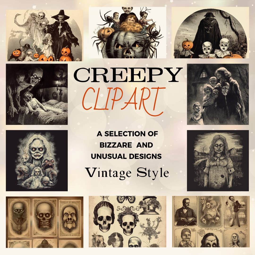 Vintage Creepy Halloween Clipart Victorian Ephemera Goblincore Witchy ...
