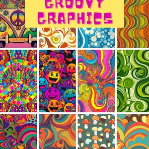Retro Groovy 70s Digital Paper 75 PNG Files Hippie Scrapbook 1960s ...
