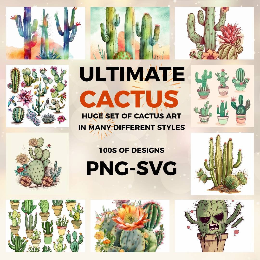Cactus SVG- PNG Graphics Bundle - - 100s of Cacti - Clip Art- Tshirt ...
