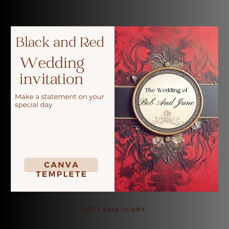 Gothic Wedding Invitation Canva Template, Black and Red Vampire Vibe - Etsy