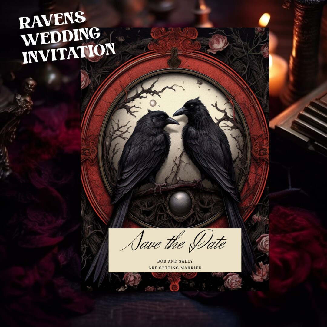 Gothic Wedding Invitation Two Ravens Wiccan Viking Wedding Pagan Ravens ...