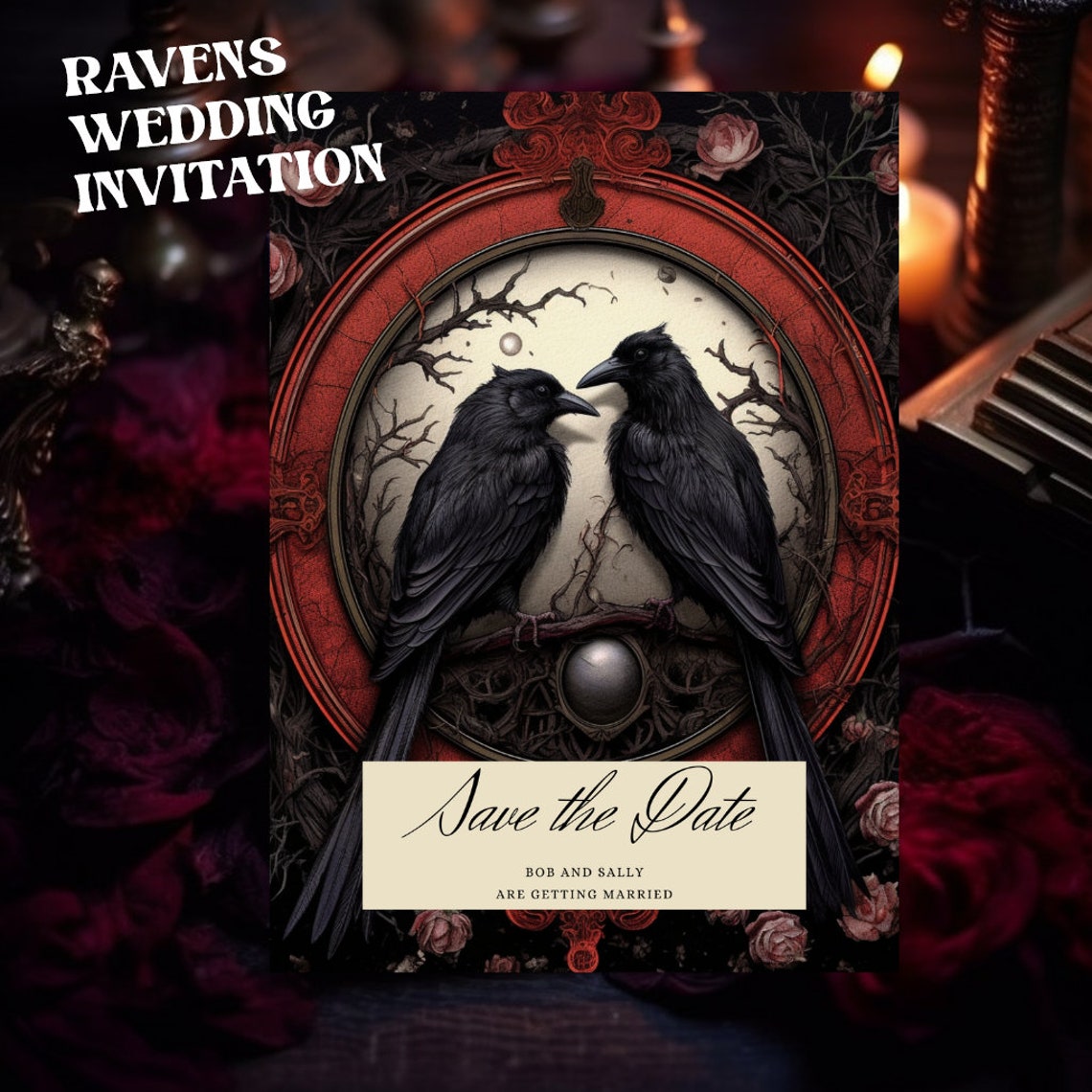 Gothic Wedding Invitation Two Ravens Wiccan Viking Wedding Pagan Ravens ...
