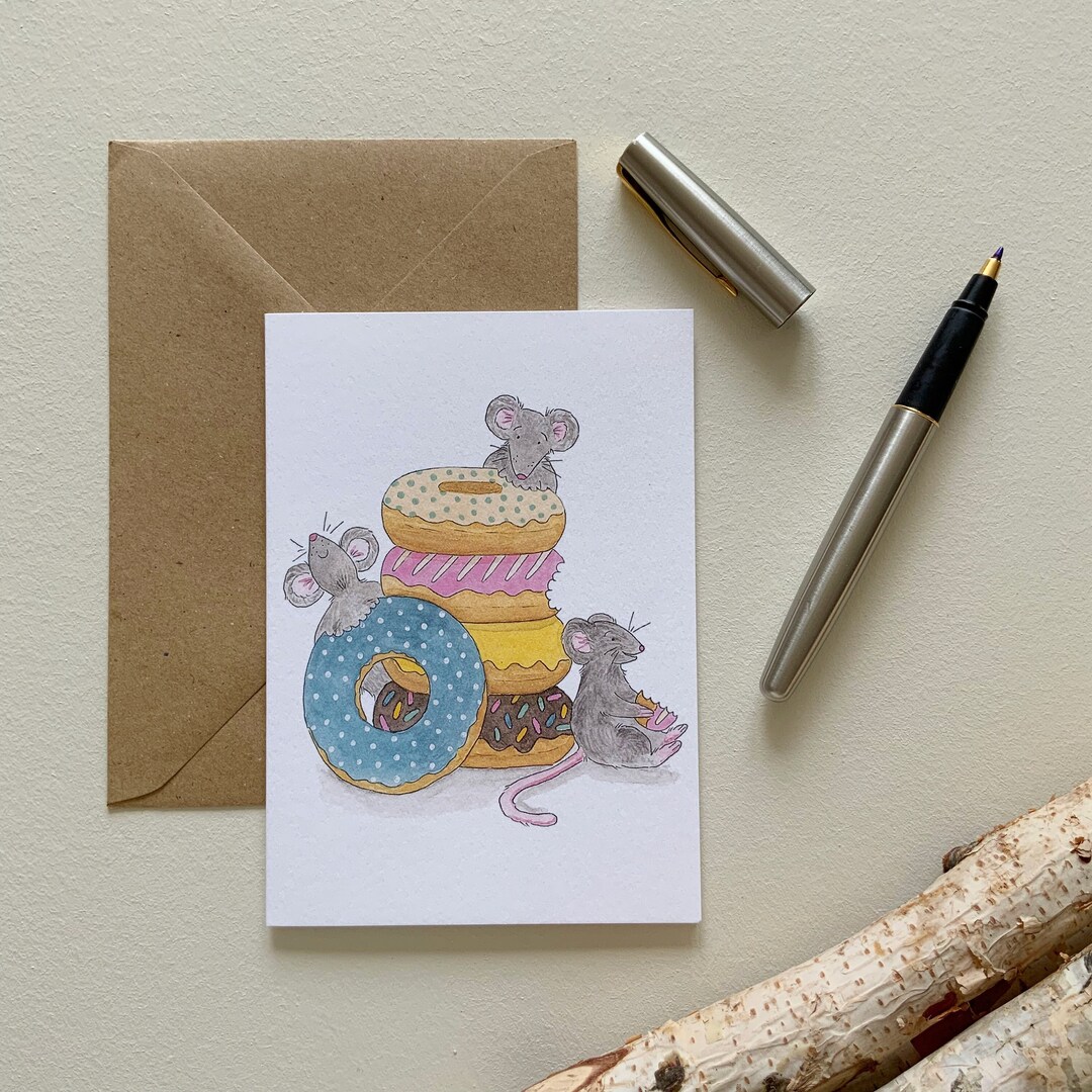 Doughnut Mice Birthday Card / Mouse Card / Doughnut Baker / Happy ...
