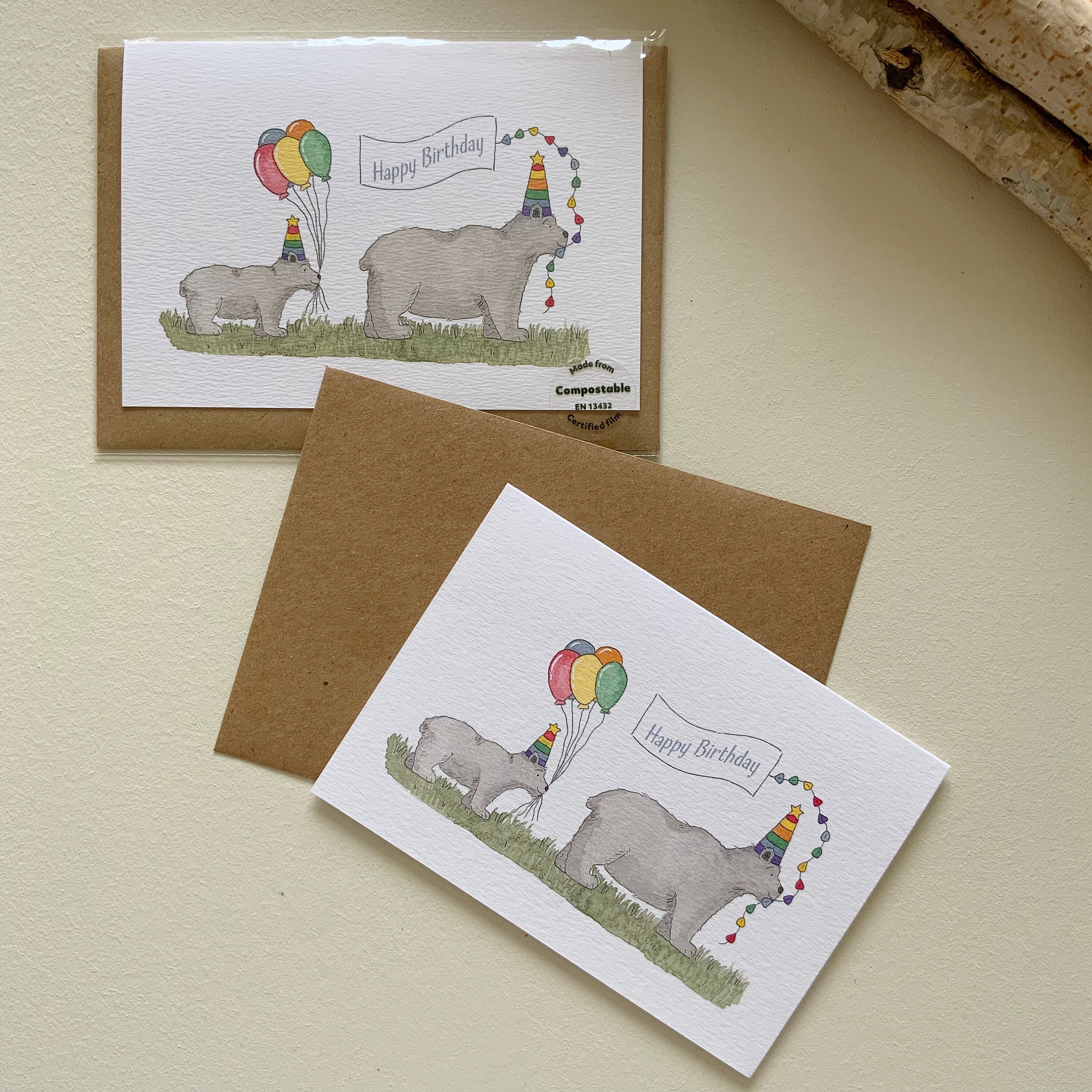 Happy Birthday Bear Card / Birthday Banner Card / Cute Bear Card / Bear ...