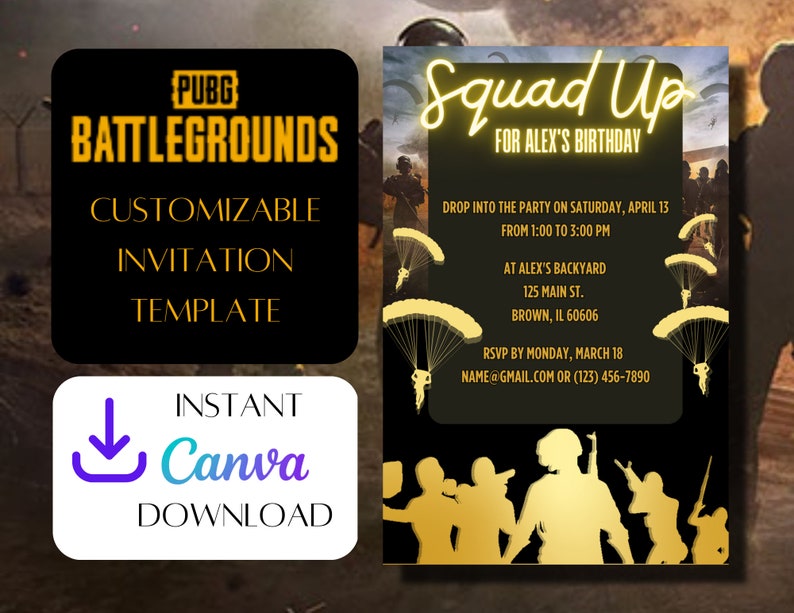PUBG Battlegrounds | Digital Birthday Invitation Printable Editable - Etsy