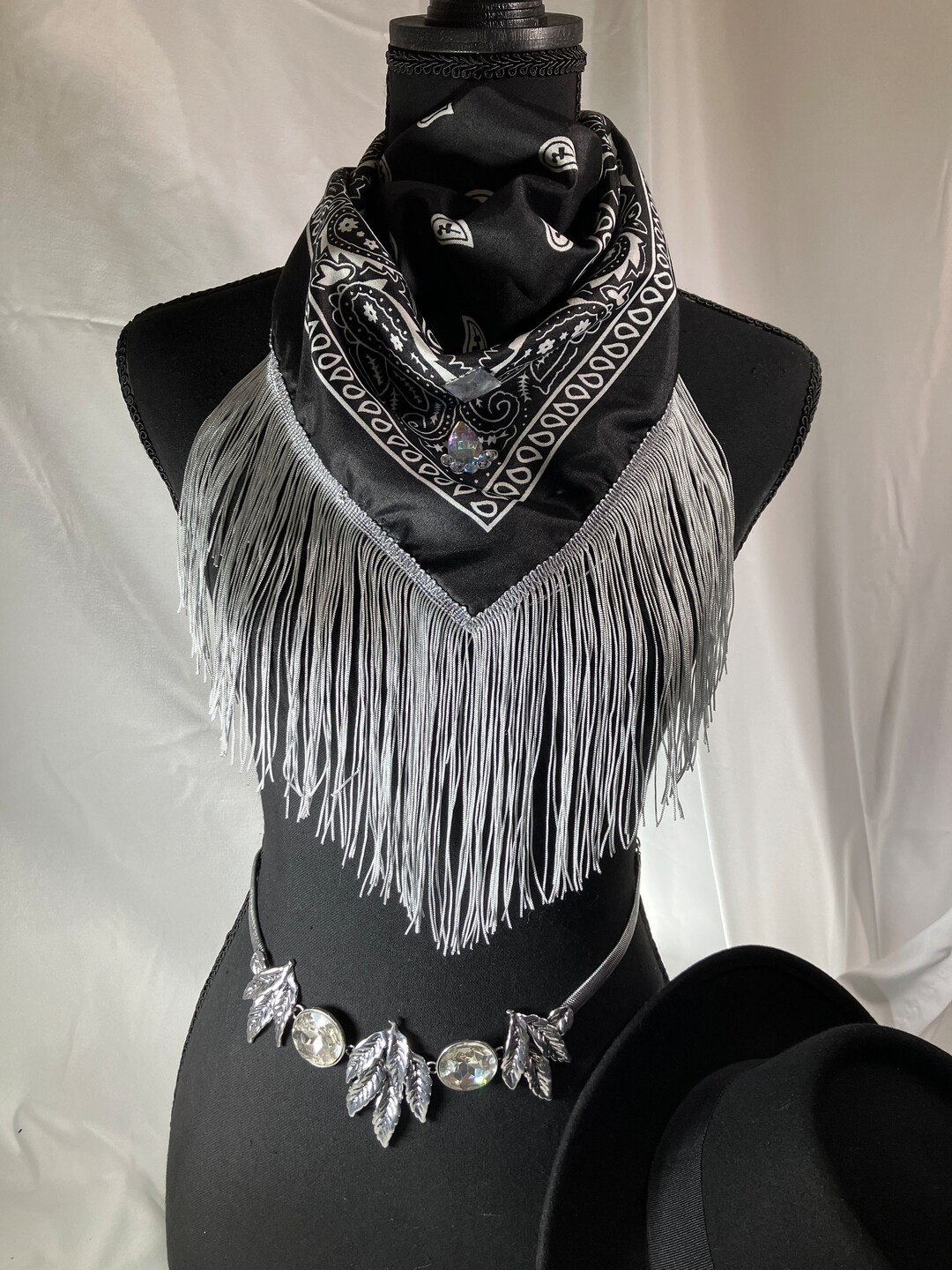 Black & Silver Fringe Bandana: Game Day Outfit With Bling - Etsy