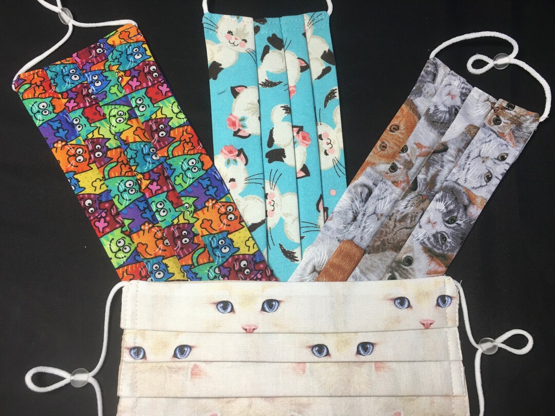 Cat Face Mask Kitty Face Mask Cat Print Side 1 Solid Side 2 Washable ...