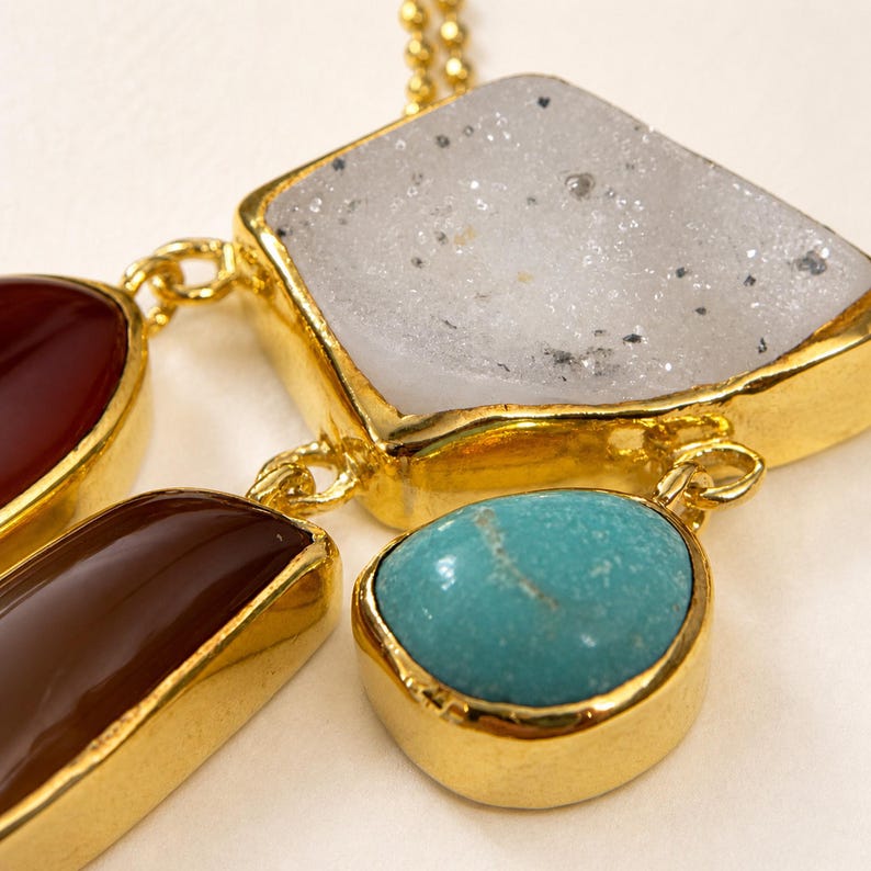 Druzy Quartz Necklace Gold Plated Sterling Silver - Etsy