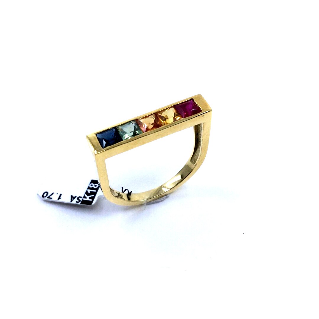 Rainbow Royalty in 18k Yellow Gold Princess Multicolor Sapphire Ring - Etsy