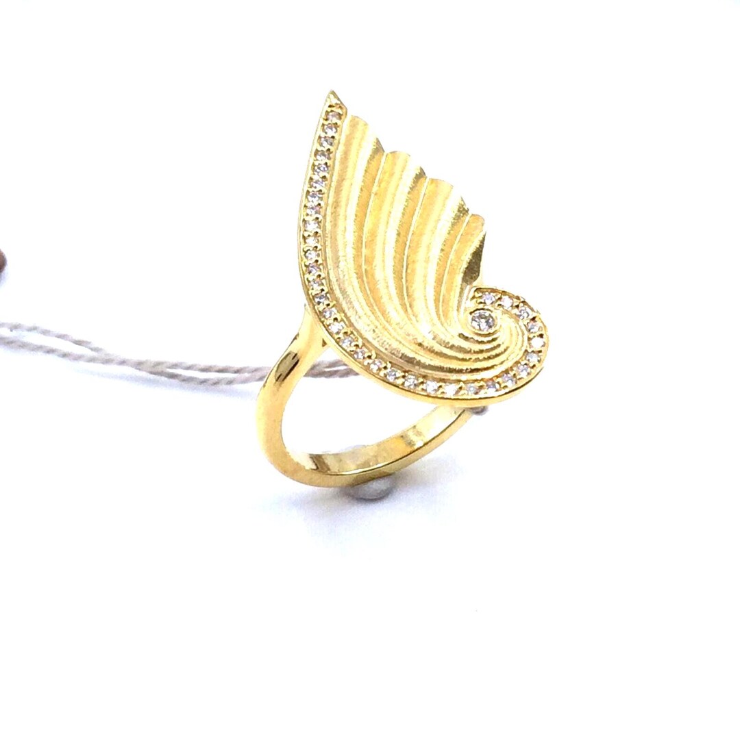 18k Yellow Gold Diamond Angel Wing Ring: Handmade Greek Statement Ring ...