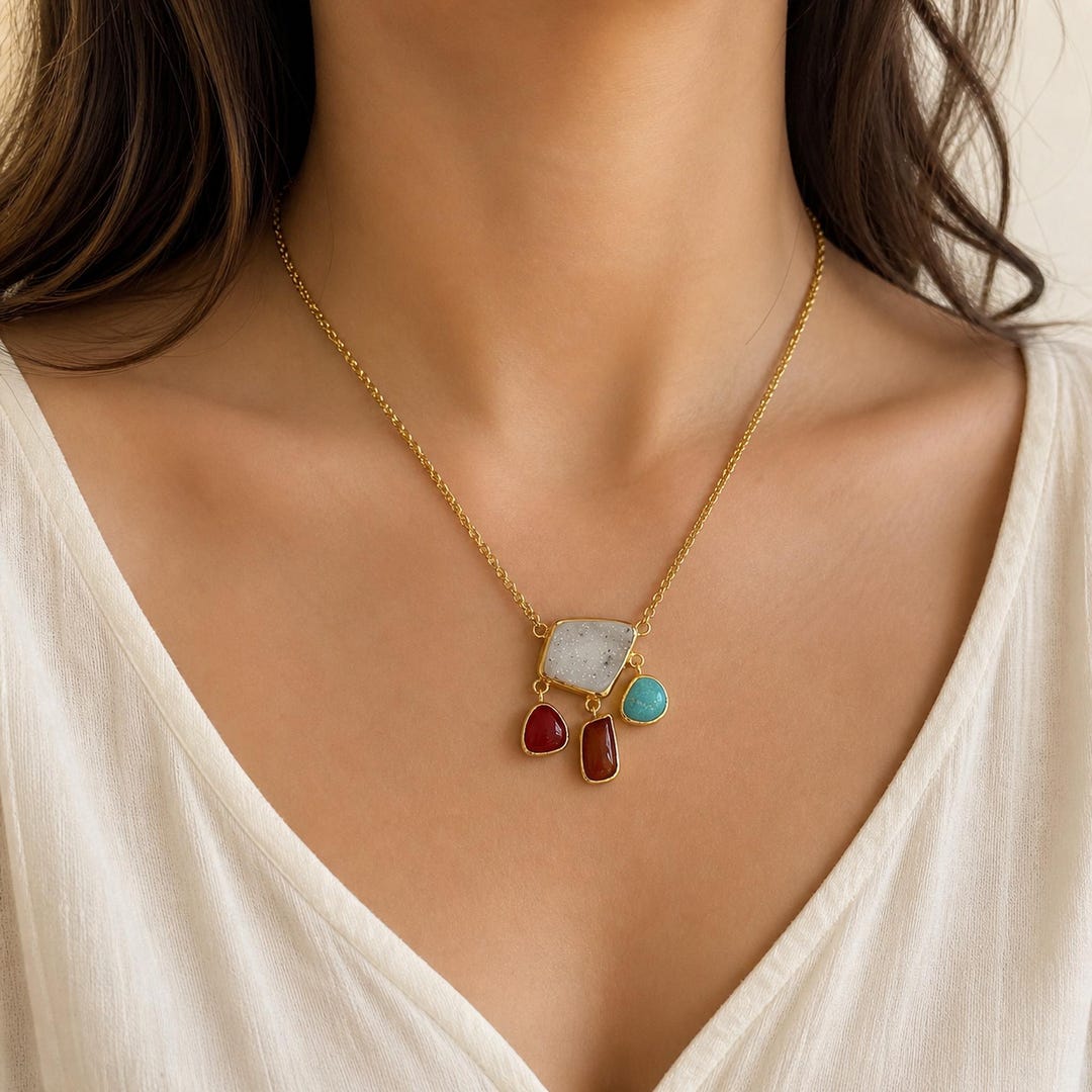 Druzy Quartz Necklace Gold Plated Sterling Silver - Etsy
