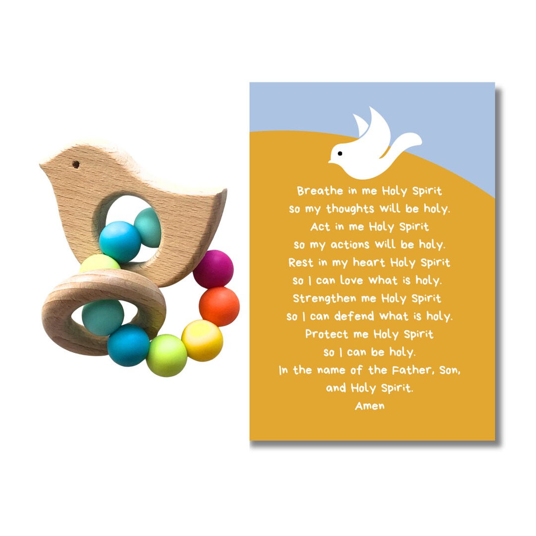 HOLY SPIRIT RATTLE Noah's Rainbow With Frameable Prayer Card Catholic ...