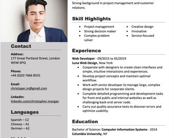 Resume Template for Web Developer, Resume Template Word, Resume ...