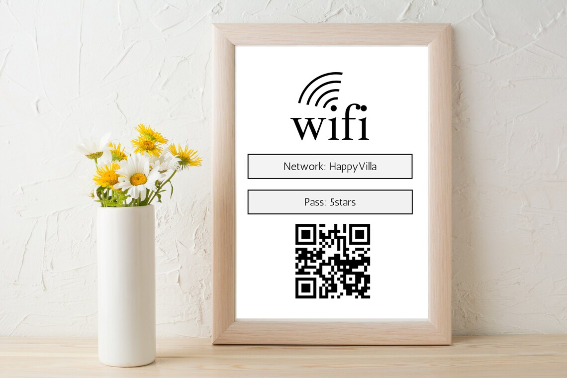 Wifi Sign, Wifi Password Sign, Wifi Sign QR Code, Wifi QR Code, Airbnb ...