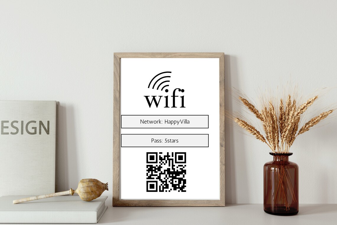 Wifi Sign, Wifi Password Sign, Wifi Sign QR Code, Wifi QR Code, Airbnb ...