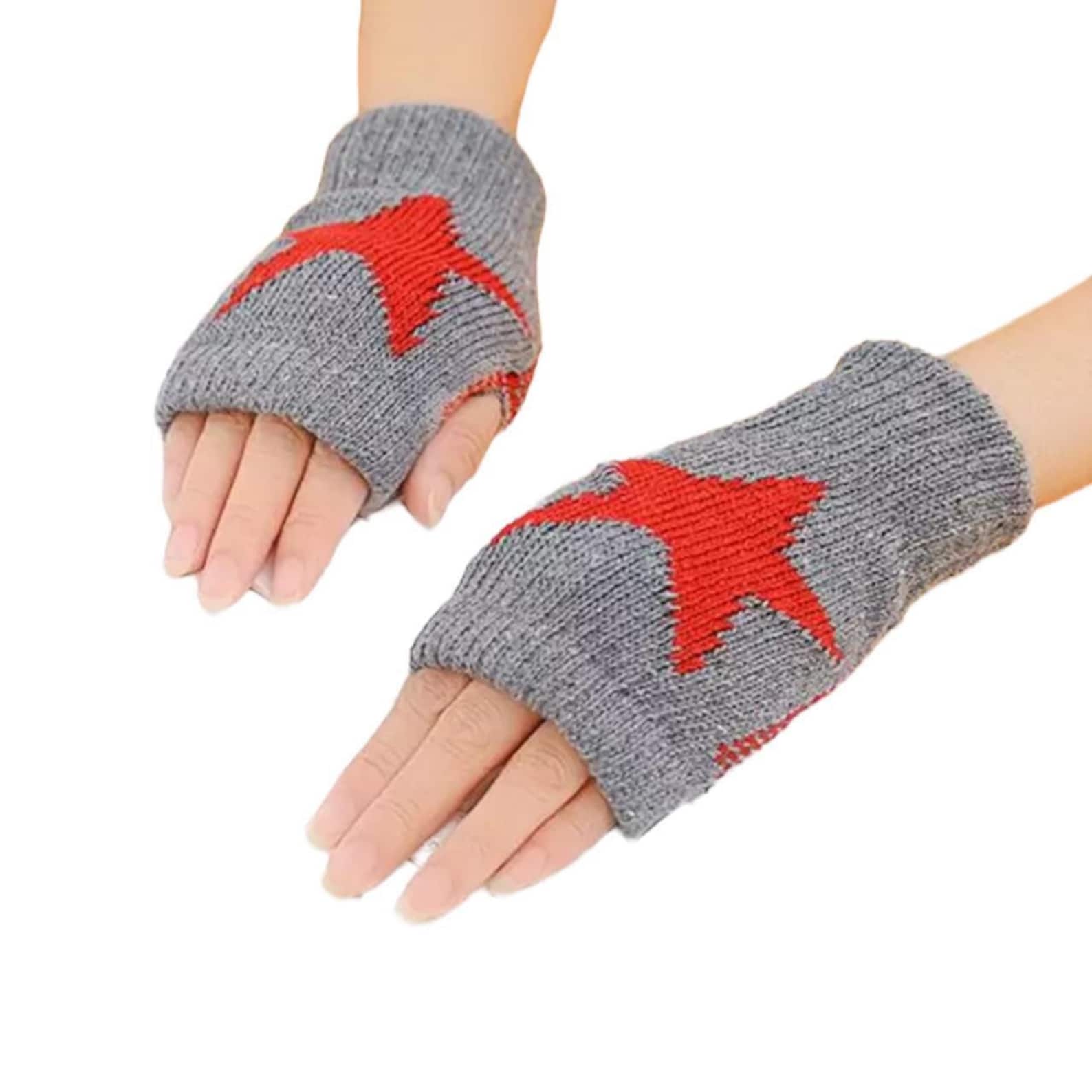 Knit Star Fingerless Gloves Black, Tan, Gray Arm Warmers Star Gloves ...