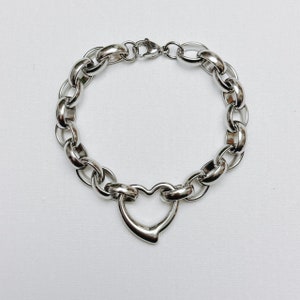 Silver Chain Heart Bracelet - Etsy