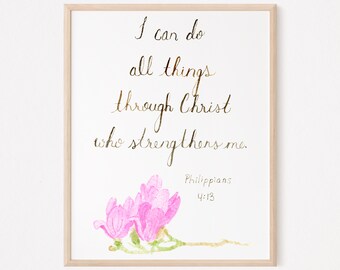 Philippians 4:13 Scripture, Printable Wall Art, Bible Verse, Christian ...