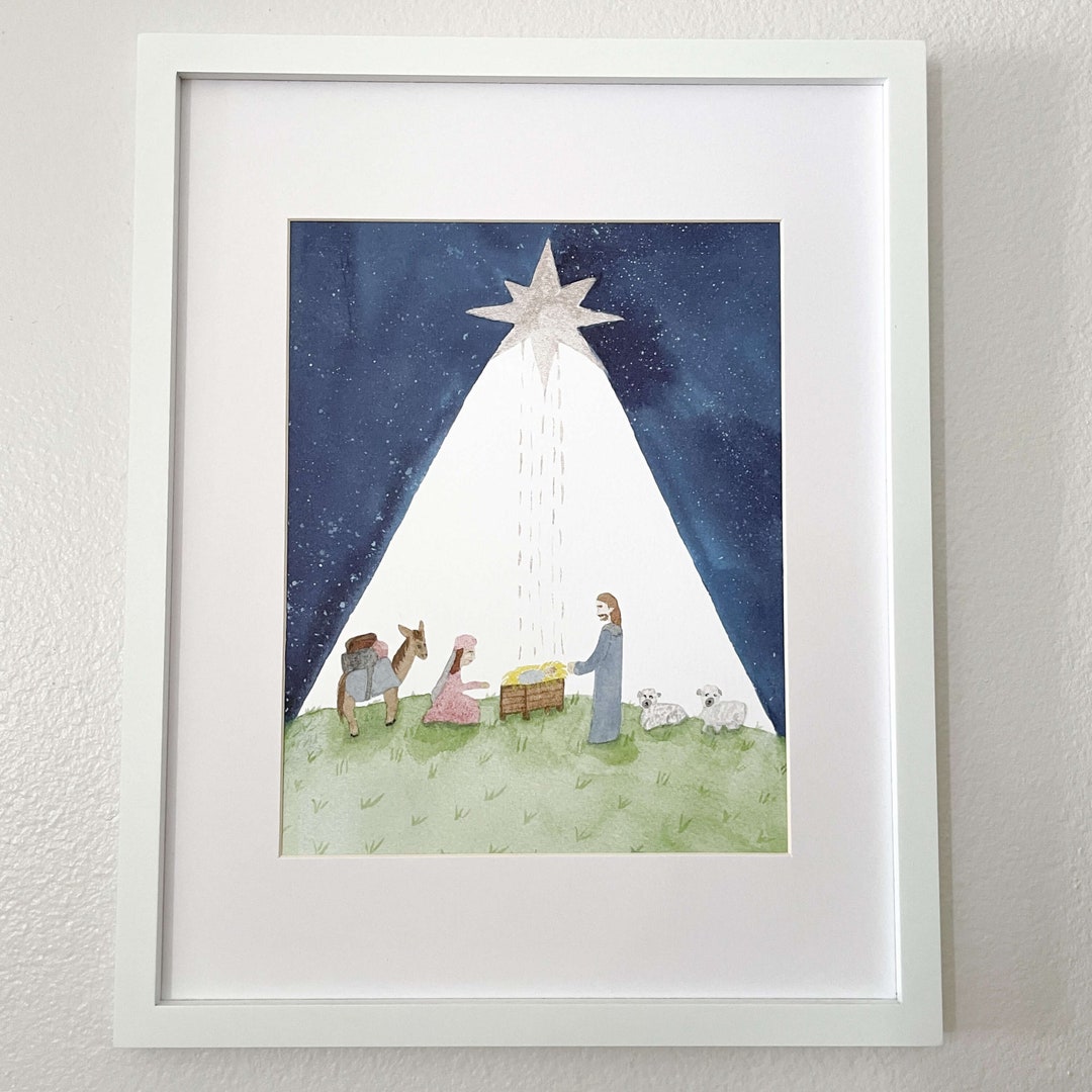 Starry Night Christmas Nativity Art Print - Etsy