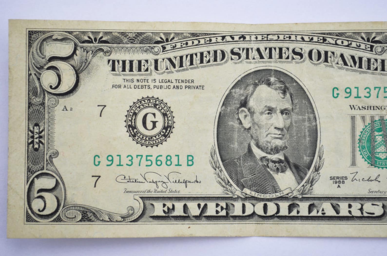 Old Five Dollar Bill 1988
