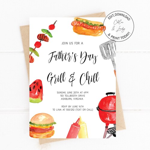 Printable Father's Day BBQ Invitation Instant Download - Etsy