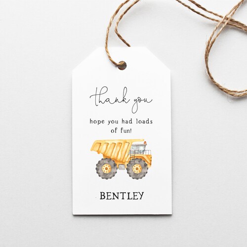 Editable Construction Thank You Tag Birthday Favor Gift Tag - Etsy