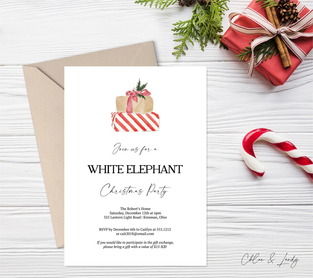 White Elephant Christmas Party Invitation | Holiday Gift Exchange ...
