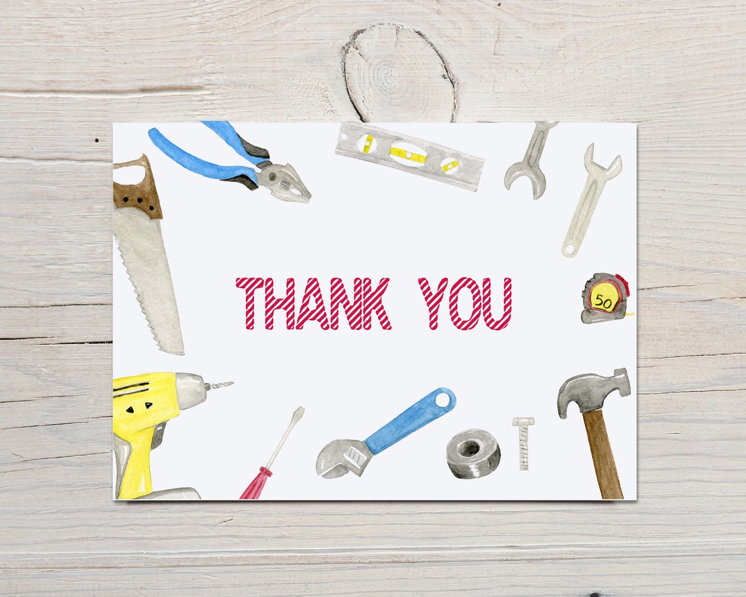 Tools Birthday Party Thank You Card| Editable Boy Birthday Party Thank ...