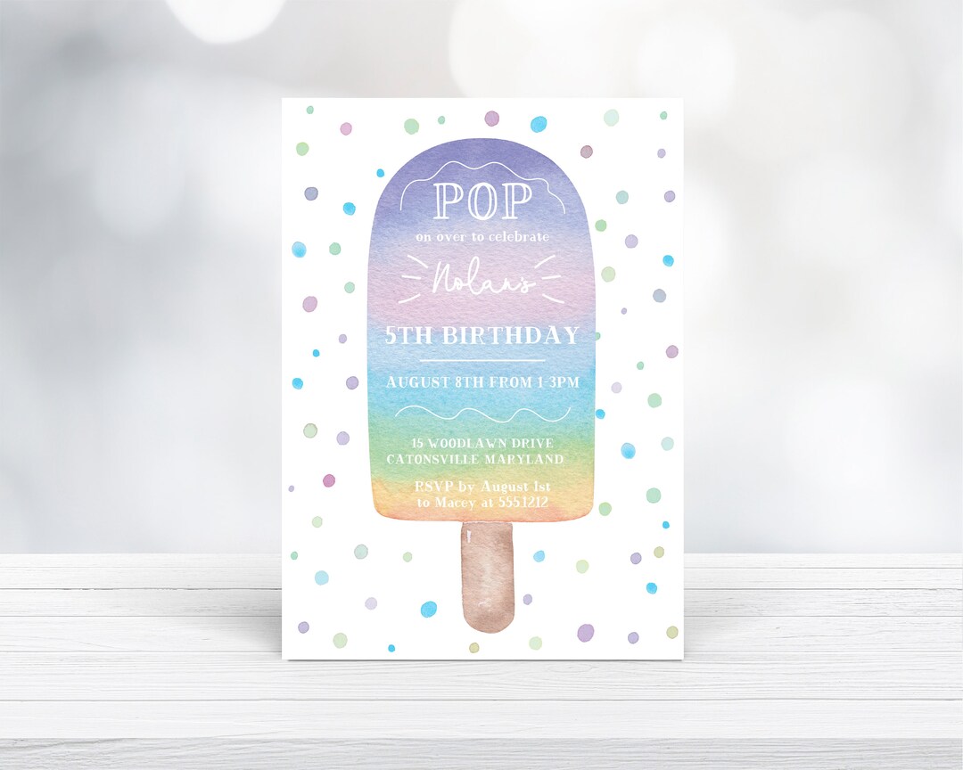 Rainbow Popsicle Birthday Party Invite | Boy Summer Birthday Party ...