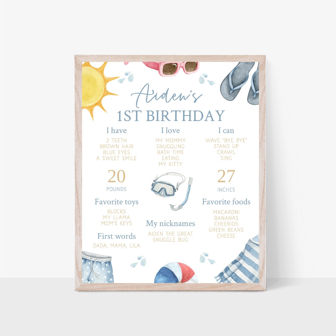 Summer First Year Milestones Invitation | Printable Pool Party First ...