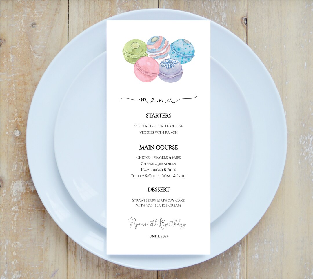 Bath Bomb Birthday Party Menu | Printable Bath Bomb Menu | Child ...