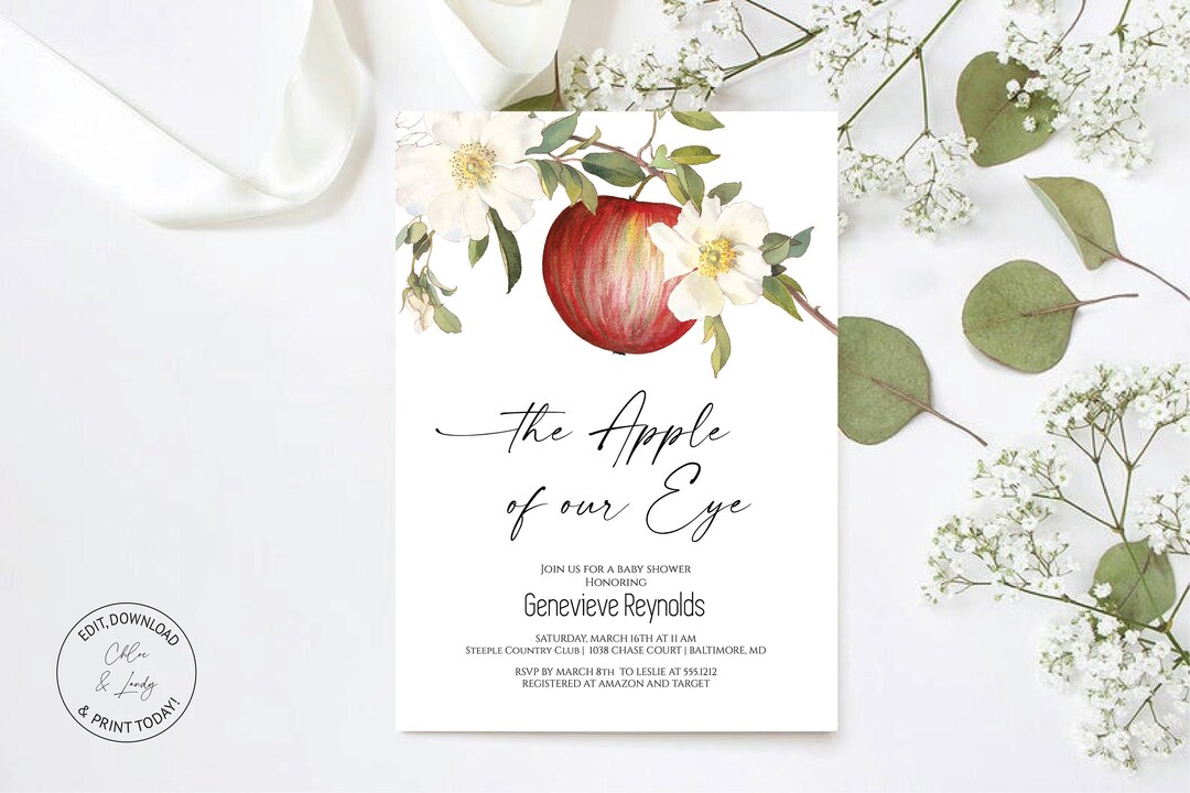 Apple Baby Shower Invitation | Apple of My Eye Baby Shower Invitation ...