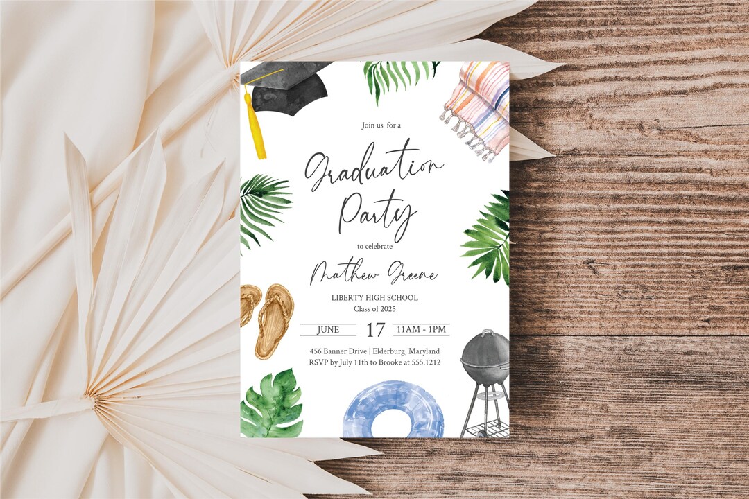 Graduation Pool Party Invitation | High School Grad Pool Party ...