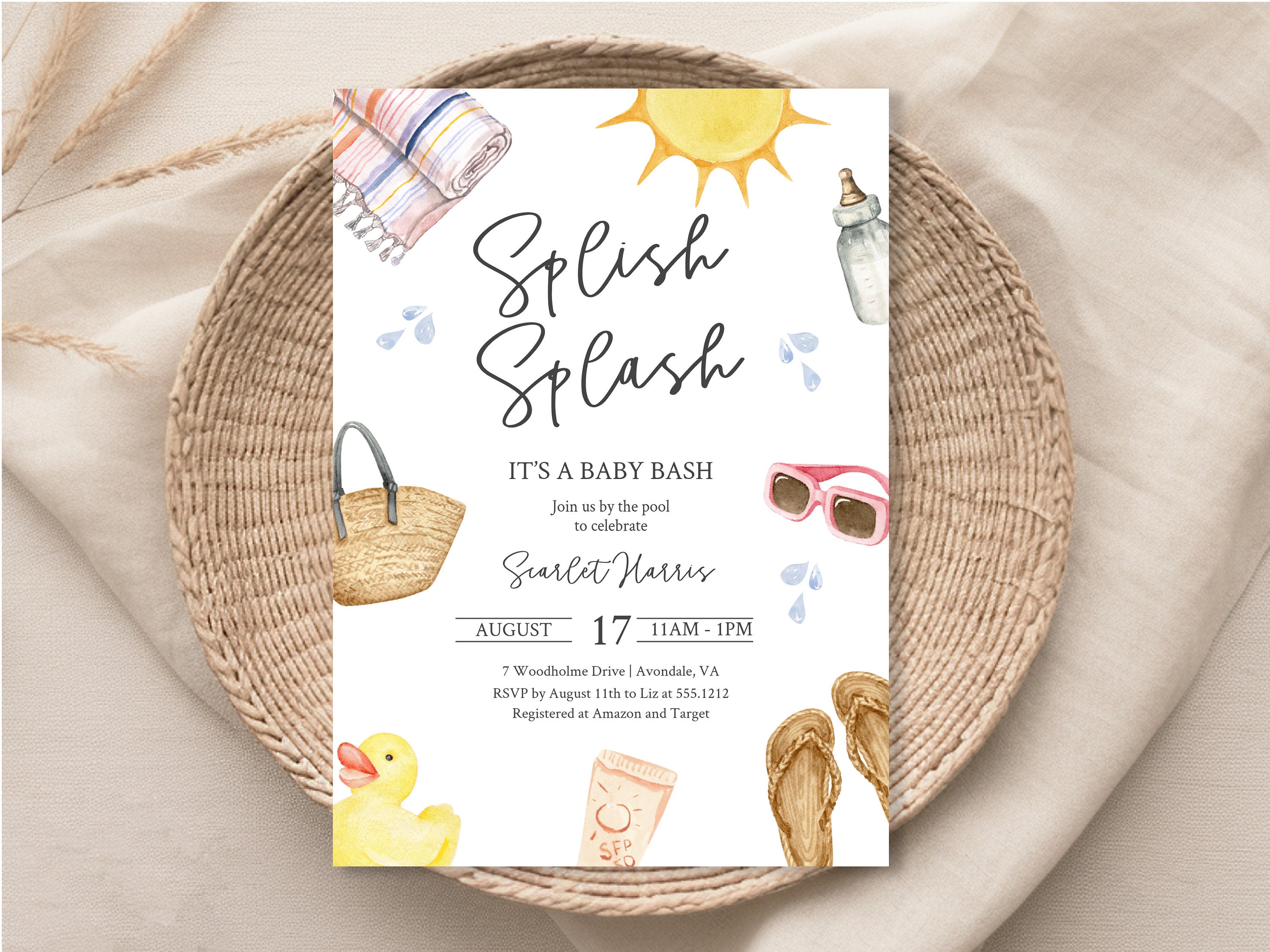 Baby Shower by the Pool Invitation Template | Instant Download ...