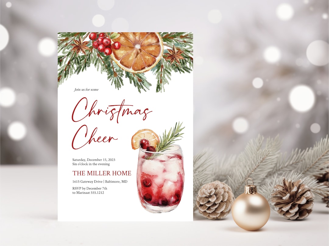 Christmas Cocktails Party Invitation Template, Customizable Holiday ...