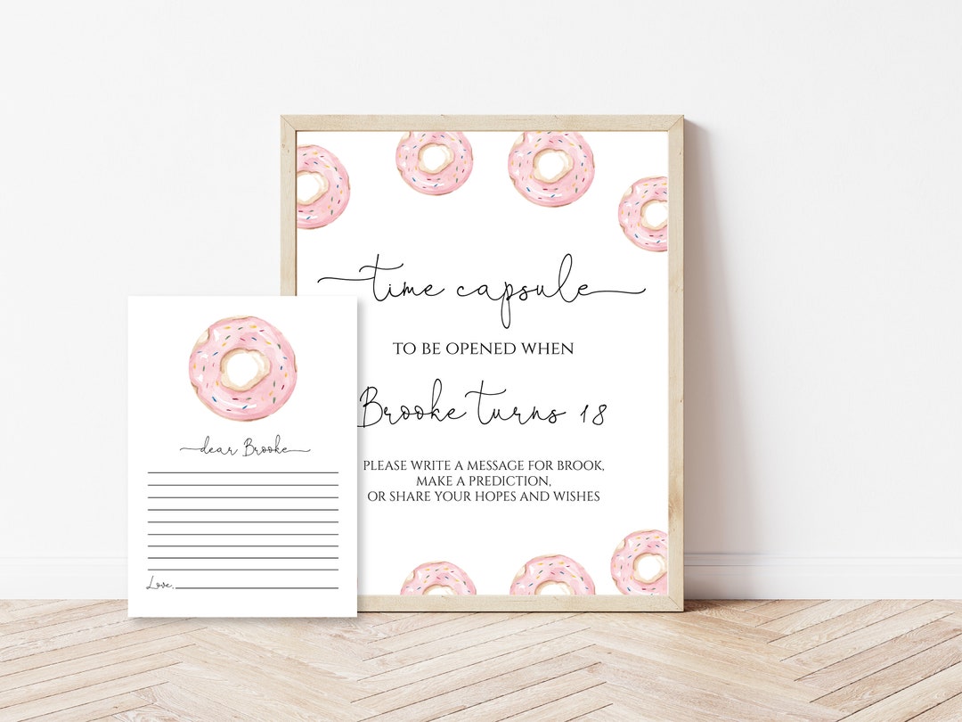 Donut Time Capsule Sweet One Girl Printable Time Capsule Pink Donut ...