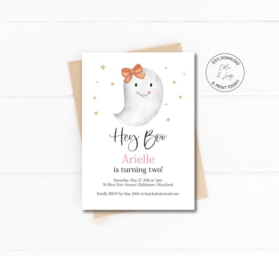 Ghost Birthday Party Invitation Girl Second Birthday Party | Etsy