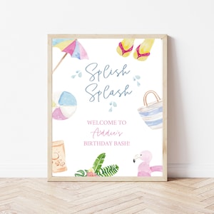 Pink Pool Party Welcome Sign Template | Swimming Party Welcome Sign ...