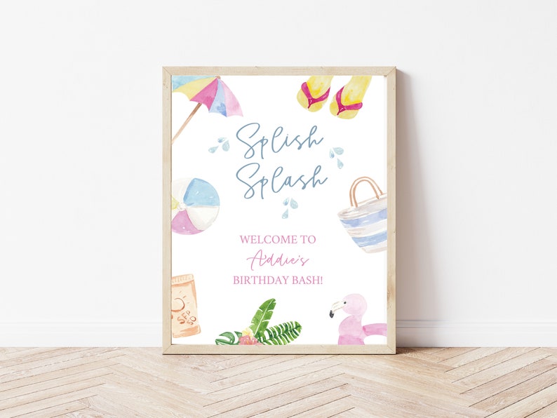 Pink Pool Party Welcome Sign Template Swimming Party Welcome - Etsy