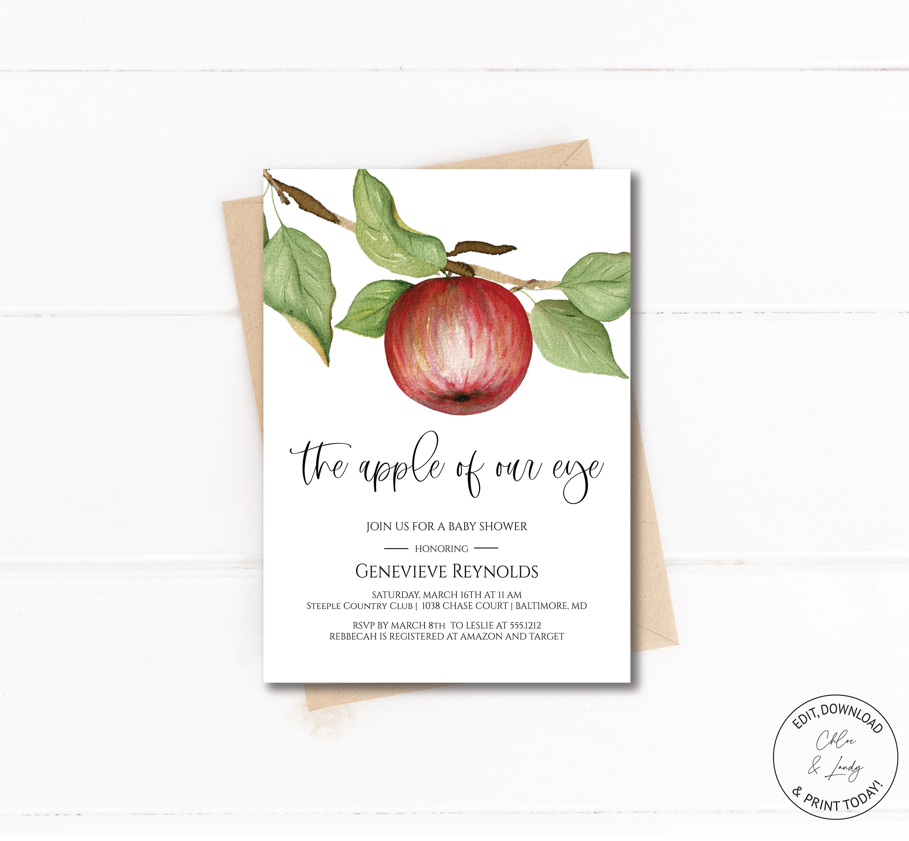Apple Baby Shower Invitation Apple of my eye Baby Shower | Etsy