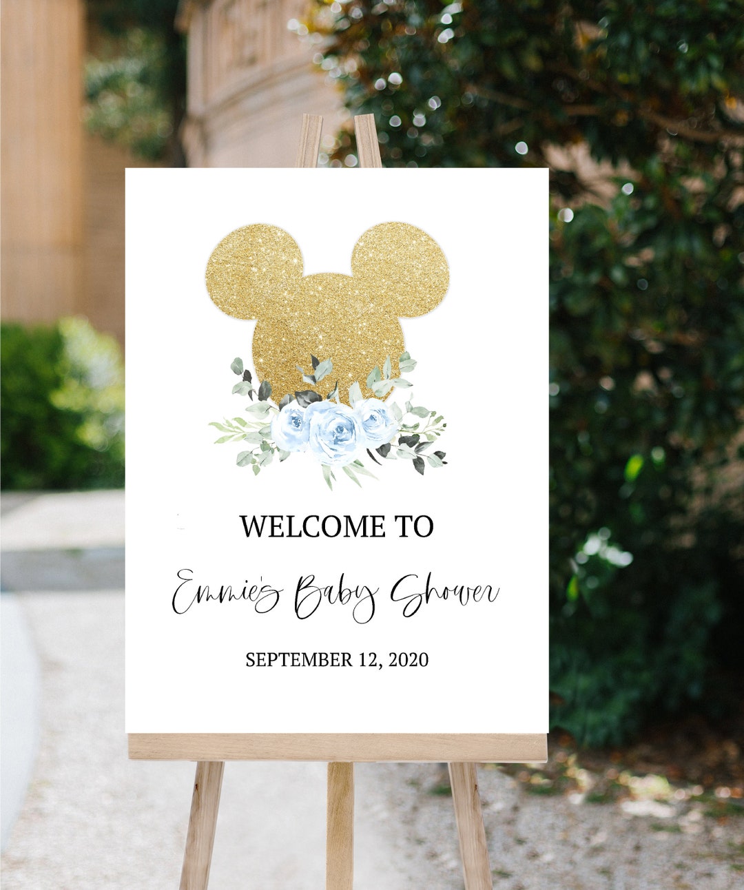 Mickey Baby Shower Welcome Sign | Floral Mickey Party Sign | Blue ...