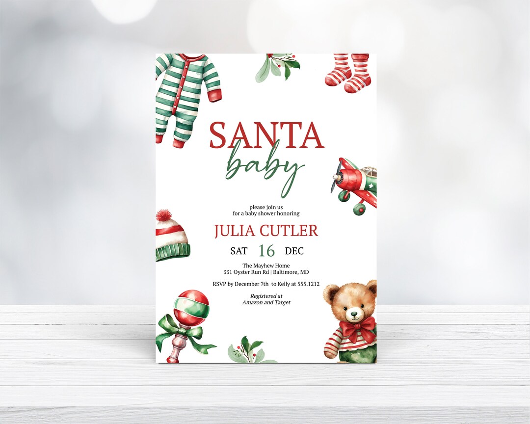 Santa Baby Shower Invite | Boy Winter Baby Shower Invitation ...