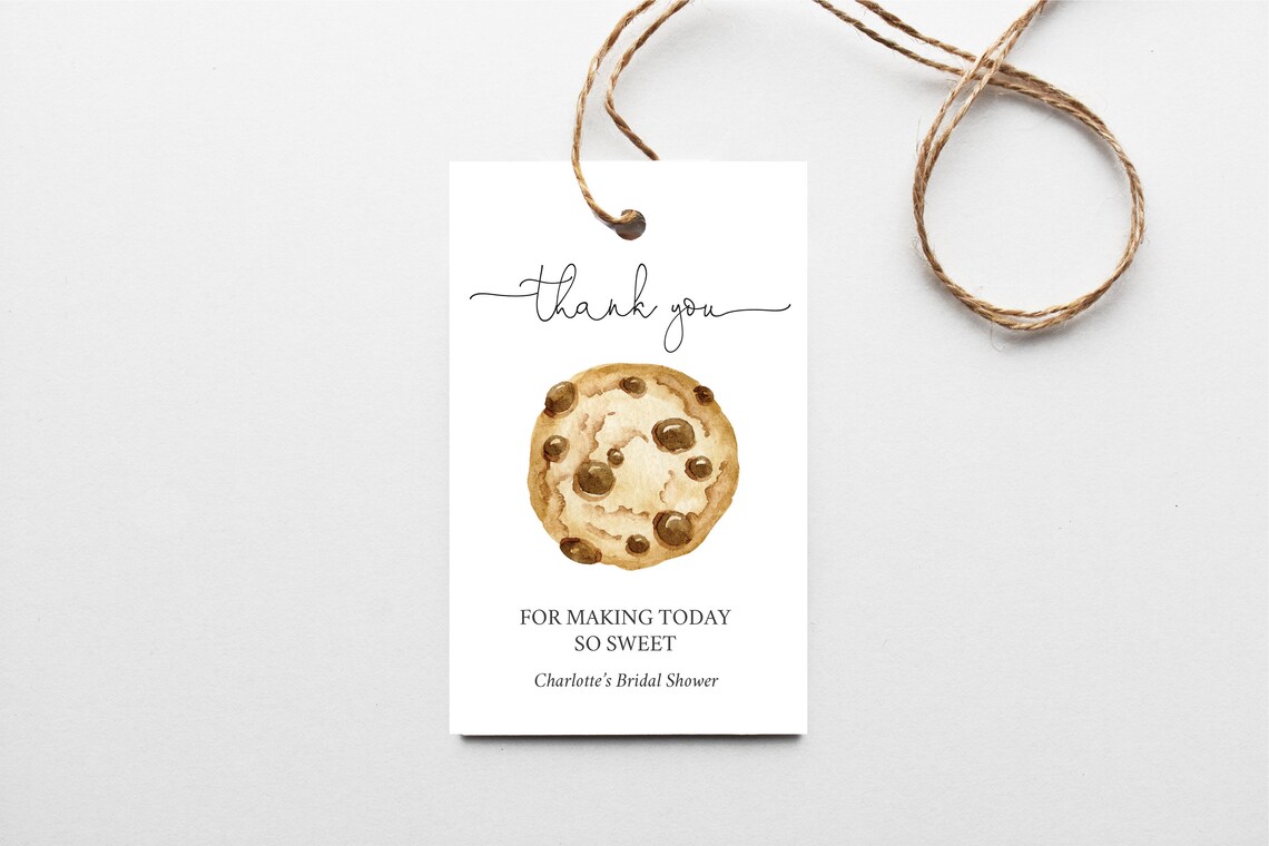 Chocolate Chip Cookie Favor Tag Sweet Treat Thank You Tag - Etsy